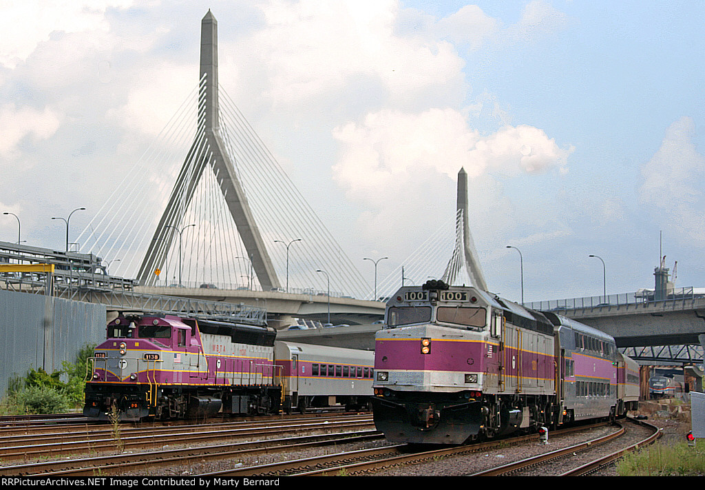 MBTA 1138 and 1001 and AMTK 822 Outbound Just North of North Station at 5:46pm